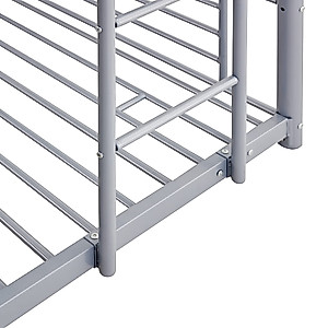 BIADNBZ Triple Bunk Bed with Built-in Ladder and Full-Length Guardrails, Twin Size Metal Bunkbeds w/Sturdy Frame for Kids, Boys, Girls, Teens, Divided into Three Separate Beds,Gray