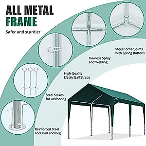 ADVANCE OUTDOOR Adjustable 10x20 ft Heavy Duty Carport Car Canopy Garage Boat Shelter Party Tent, Adjustable Height from 9.5 ft to 11 ft, Green