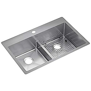 Elkay Crosstown ECTSRA33229TBG1 Equal Double Bowl Dual Mount Stainless Steel Kitchen Sink Kit with Aqua Divide