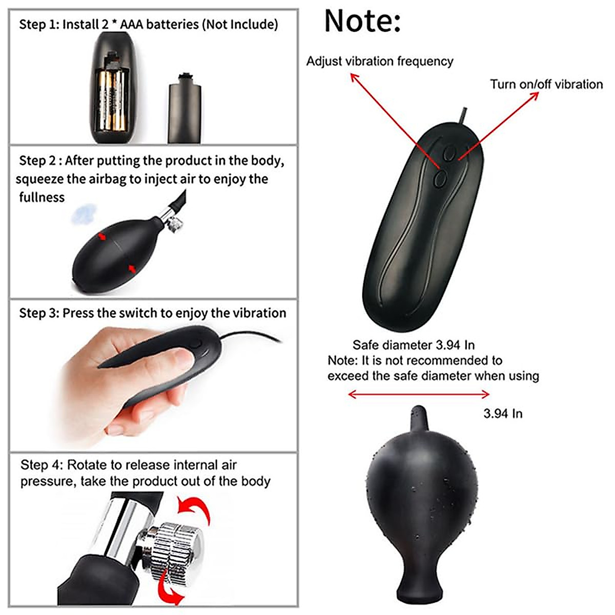 Manual Inflation Plus Shocking Silicone Suction Cup Realistic Classic Plug Double Headed Black and Adjustable The Silicone Plug Kit - XjmFj26-11