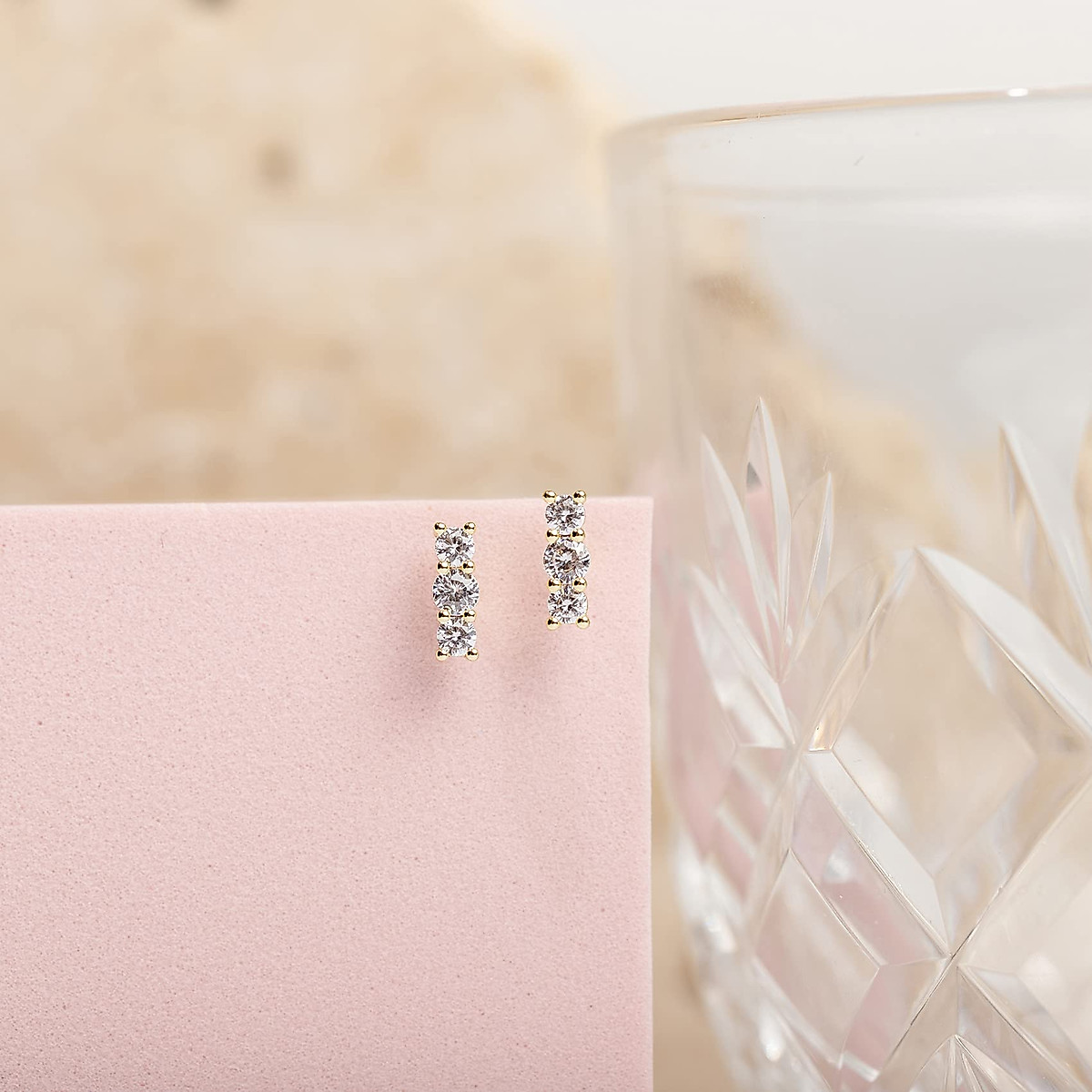 PAVOI 14K Gold Plated Sterling Silver Post Sparkling Elegance Cubic Zirconia Bar Earrings | Yellow Gold Earrings for Women