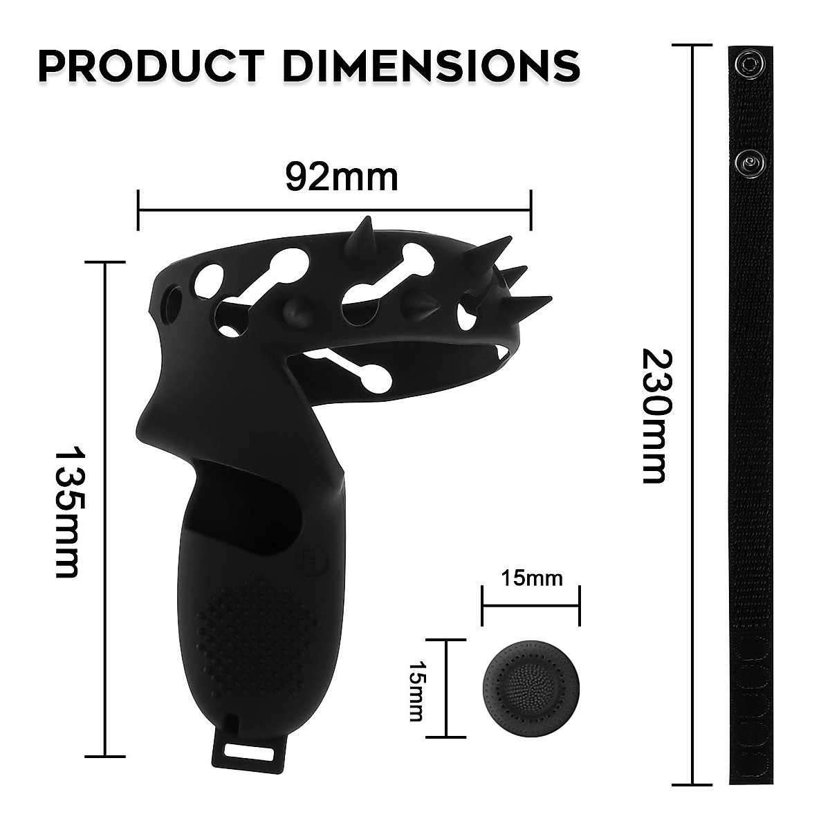 (1 Set) Seltureone Compatible for Quest 2 Touch Controller Full Grip Cover with Prick, Spiny Anti-slip Anti-fall Protective Silicone Sleeve with Hand Strap for Quest 2 Right Left, Black
