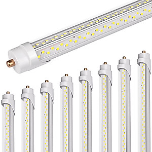ONLYLUX 8 Foot LED Bulbs,90W 5000K 12150lm, T8 T10 T12 8ft LED Bulbs Fluorescent Light Replacement, FA8 Single Pin V Shaped LED Tube Light, Clear Cover (8 Pack)