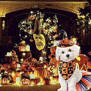 Pet Halloween Spider Costume Pumpkins Dog Bandanas Skirt Witch Hat Holiday Supplies Dress Triangle Scarf Ghost Bowtie Collar Tutu Skirt Bibs Scarf Caps Set for Small Medium Dogs Outfits 3PACK