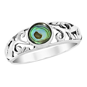 AeraVida Intricate Lace Swirl Vines Round Abalone Shell .925 Sterling Silver Ring | Elegant Wedding Rings | Casual Comfort Fit Silver Rings for Women | for Daughter | Sterling Silver Rings Sizes (7)