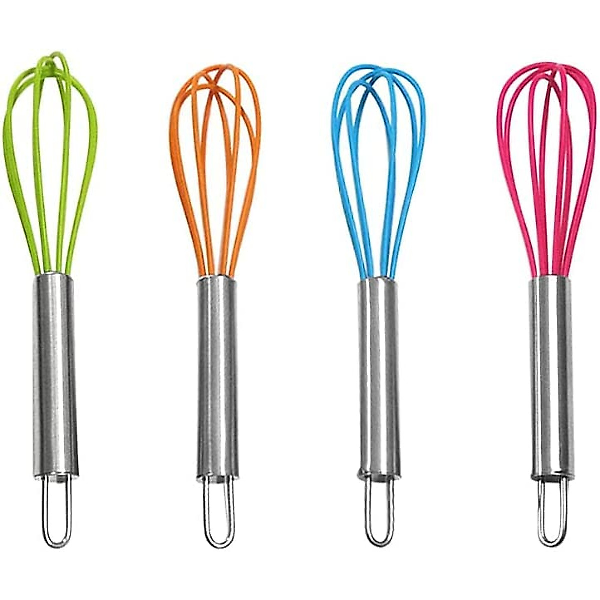 4 Pack" Multi-Color Mini Silicone Kitchen Whisks with Stainless Steel Handles Egg Beater Milk Beater Balloon Whisk for Blending Stirring Whisking and Beating(4 Colors)