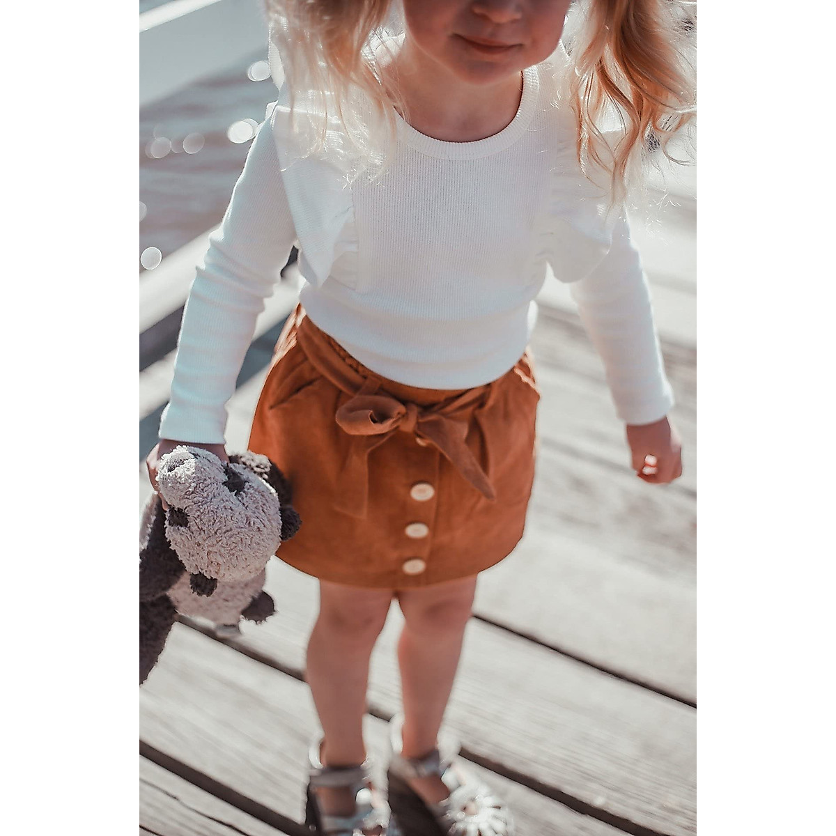 Mubineo Toddler Baby Girl Basic Plain Corduroy Button Skirt Casual Mini Skirts with Belt (Brown, 4T)