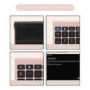 Jopwkuin Bluetooth Number Pad, 22 Keys Number Keypad with Shortcut Key, 10Keys Portable Financial Accounting Number Pad, Bluetooth 5.0 Numeric Keyboard for Laptop, PC, Desktop, Pad(Rose