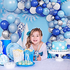 RUBFAC 130pcs Blue Balloons Garland Arch Kit, Royal Blue and Baby Blue White Chrome Sliver Balloons Arch for Shower Birthday Graduation Party Decorations
