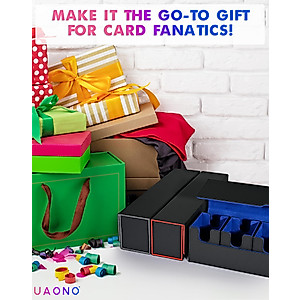 UAONO Card Storage Box with Dice Tray for MTG Yugioh, 5 in 1 Card Deck Case Holds 900+ Unsleeved Cards, Strong Magnet Card Organizer for Magic Commander TCG CCG Sports Cards (Black&Blue)