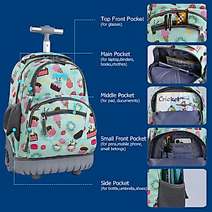 seastig Rolling Backpack 16 inch Wheeled Backpack with Lunch Bag & Pencil Case Roller Backpack Set Carry-on Bag School Travel