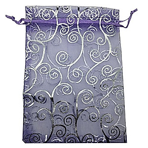 ANSLEY SHOP 100pcs 5x7 Inches Drawstrings Organza Gift Candy Bags Wedding Favors Bags (Purple with Silver)