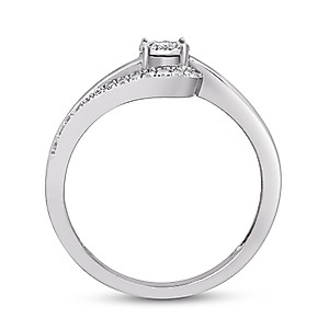 Jewelili Sterling Silver 1/4 Cttw Natural White Round Cut Diamond Engagement Ring, Size 7