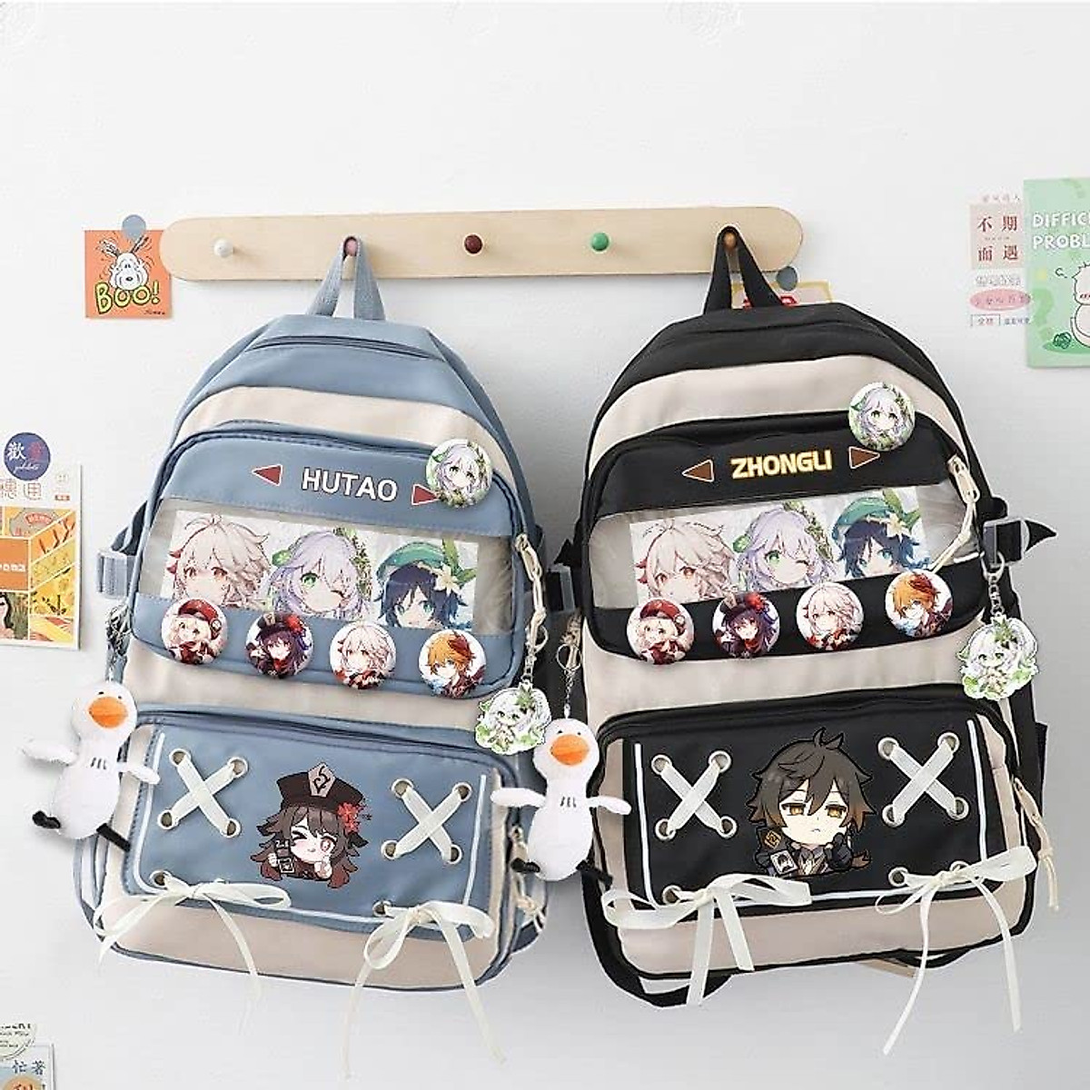 HUKLAB Genshin Impact Backpack,17.7 inches Genshin Impact Ita Bag,Cute Genshin Laptop Backpacks (Black,Wanderer)