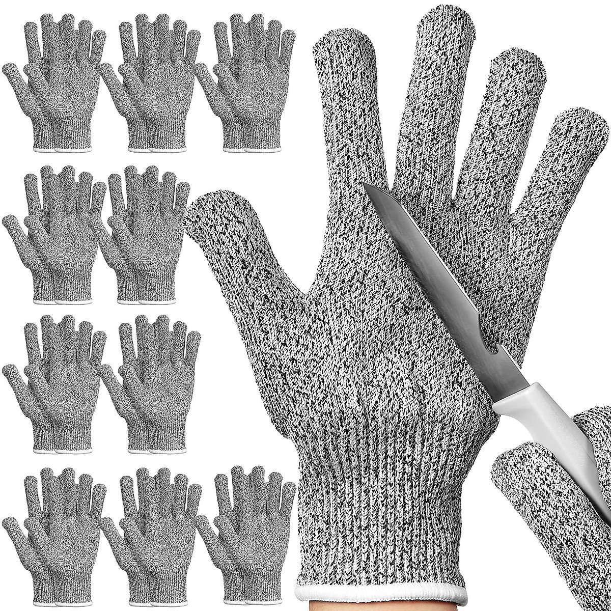 Chuarry 10 Pairs Cut Resistant Gloves Cutting Proof Gloves Level 5 Protection Kitchen Cuts Gloves for Shucking Fish (Gray, Large