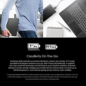 MSI Creator 17 Professional Laptop: 17.3" UHD 120Hz 100% Adobe RGB Display, Intel Core i7-11800H, NVIDIA GeForce RTX 3070, 16GB RAM, 1TB NVME SSD, Thunderbolt 4, Win10 PRO, Core Black (B11UG-494)