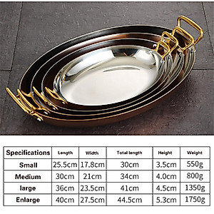 UGCER Oval Spanish Paella Pan - Stainless Steel Seafood Lobster Plate Non Stick Uncoated with Dual Handle for Homes Or Restaurants (Silver,30cm)