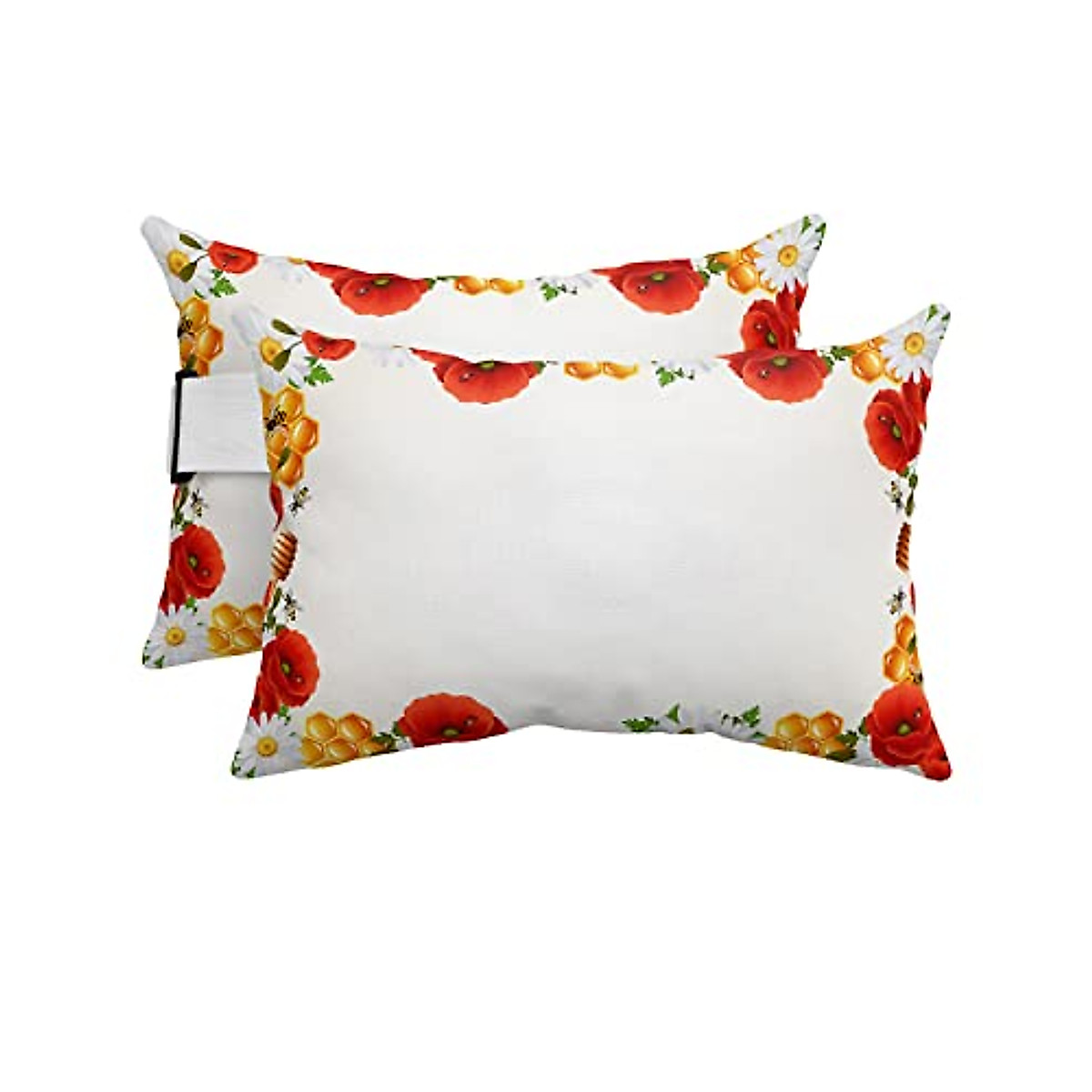 Recliner Head Pillow Ledge Loungers Chair Pillows with Insert Farm Bees Honeycomb Flowers Border Lumbar Pillow with Adjustable Strap Outside Patio Decorative Garden Cushion for Bench Couch, 2 PCS