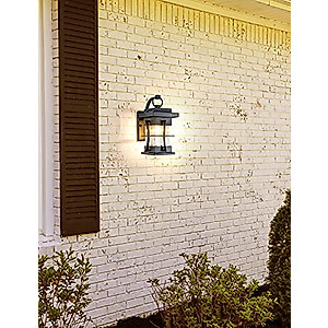 Delicavy Outdoor Wall Lanterns Small IP65 Waterproof Outdoor Wall Sconce Black Metal with Clear Seeded Glass Exterior Light fixtures Outside Wall Mount for Garage Driveway Patio Porch Lighting, Black