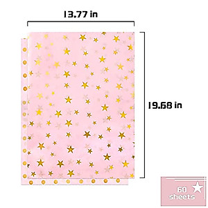 MR FIVE 60 Sheets Pink and Gold Tissue Paper Bulk,20" x 14",Pink Tissue Paper for Gift Bags,DIY and Crafts,Gold Star Gold Polka Dot Gift Tissue Paper for Baby Shower,Weeding,Birthday,Holiday