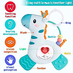 Teething Toy for Babies, Infant Baby Toys Musical Color Rattle Soft Light, Fisher Price Carseat Giraffe Toddler Music Toys for 0-6 Months Infants Babys Boy Girls Washable Plush