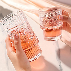 Kingrol Drinking Glasses Set of 8, 6.5 Ounces Stackbale Water Glasses, Vintage Glassware for Cocktail, Whiskey, Juice, Iced Coffee, Iced Tea, Bar Accessories