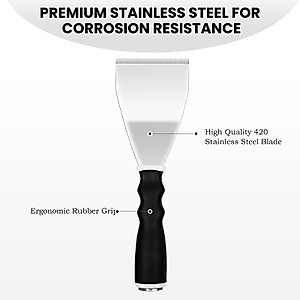 Mister Rui Bent Heavy Duty Scraper, 3" Bent Scraper with Pole Socket Hammer End, Stainless Steel Bent Blade with Anti Slip Rubber Handle, Heavy Duty Paint Remover Scraper Tool