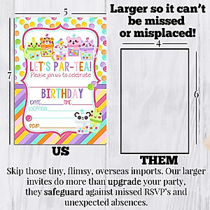 Amanda Creation Let's Par-tea Cute Animal Bubble Tea Themed Birthday Party Invitations, 20 5x7 Fill-In Cards with Twenty White Envelopes