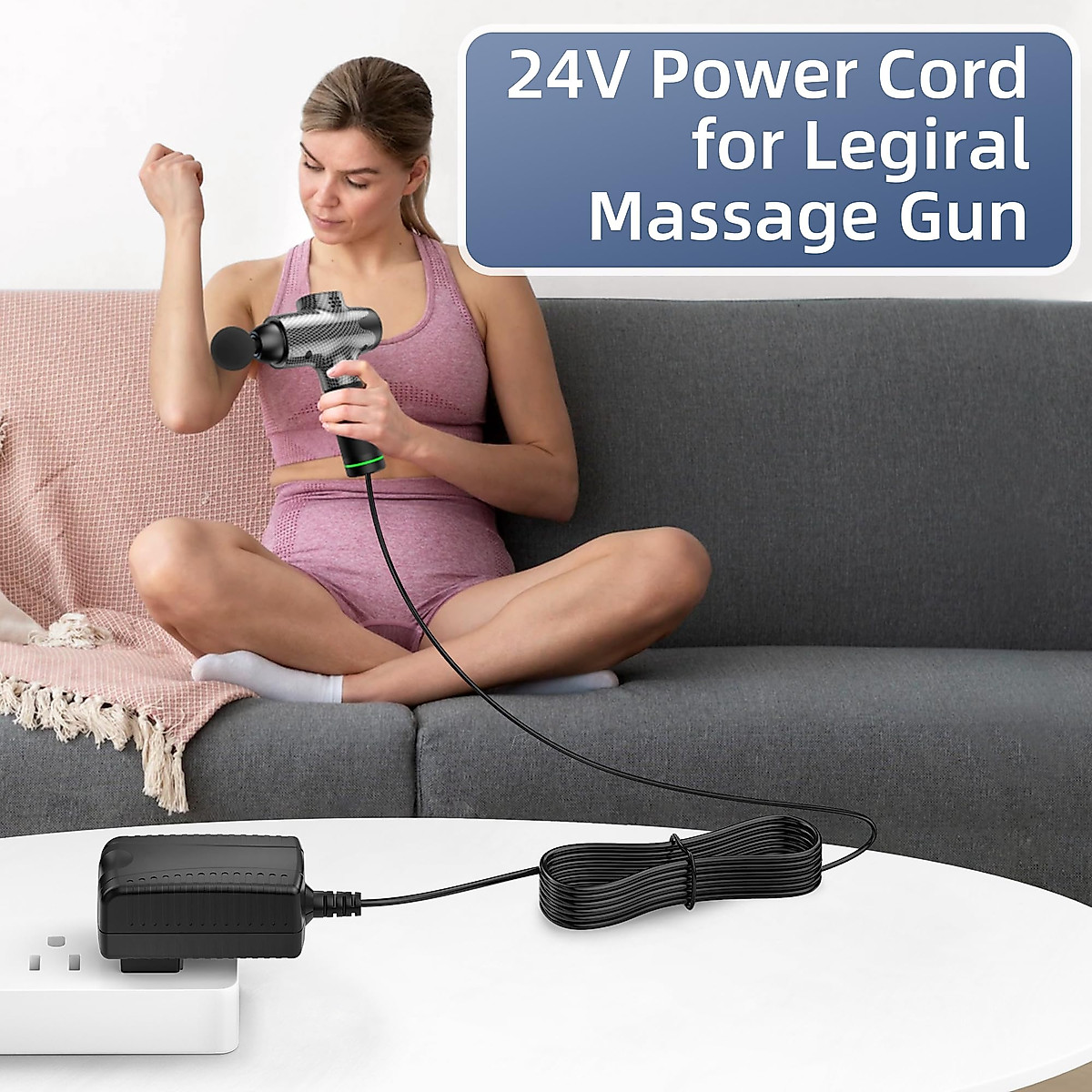 24V Power Cord for Legiral Le3 Le6 Le9 Le11 Portable Massage Gun AC/DC Adapter Massage Gun 24V1A Charger Power Supply