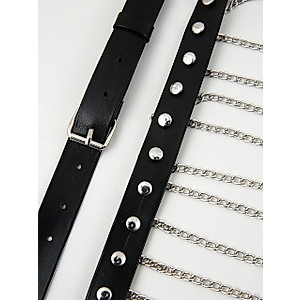 Ayliss Women Punk Waist Chain Belt Metal Tassel Pu Leather Vintage Rocker Fashion Dress Belt for Jean Pants Skirt Costume (Black #1)