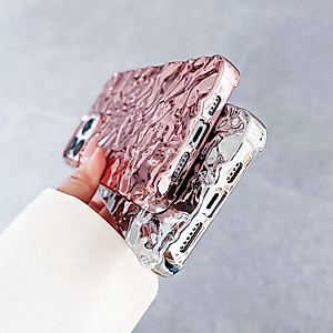 ekoneda Compatible for iPhone 13 Pro Max Case Cute Glitter Fashion Women Girly Luxury Tin Foil Pleated Design Phone Cases 3D Pink Silicone Electroplated Sparkly Slim Soft Glossy Cover 6.7 Inch