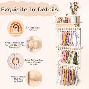 POVETIRE Rainbow Headband Holder for Baby Girl,Boho Bow Holder for Girls Hair Bows Hair Accessories Organizer Wall Hanging Nursery Decor for Toddler Girl Room