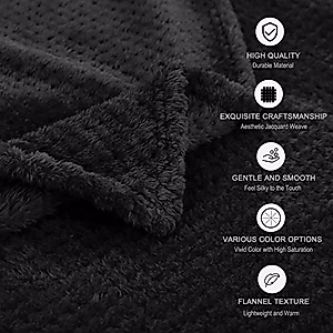 uxcell Flannel Fleece Bed Blankets, Soft Warm Microfiber Blanket, Mesh Fuzzy Plush 330GSM Lightweight Decorative Solid Blankets for Bed Throw (50"x60") Black
