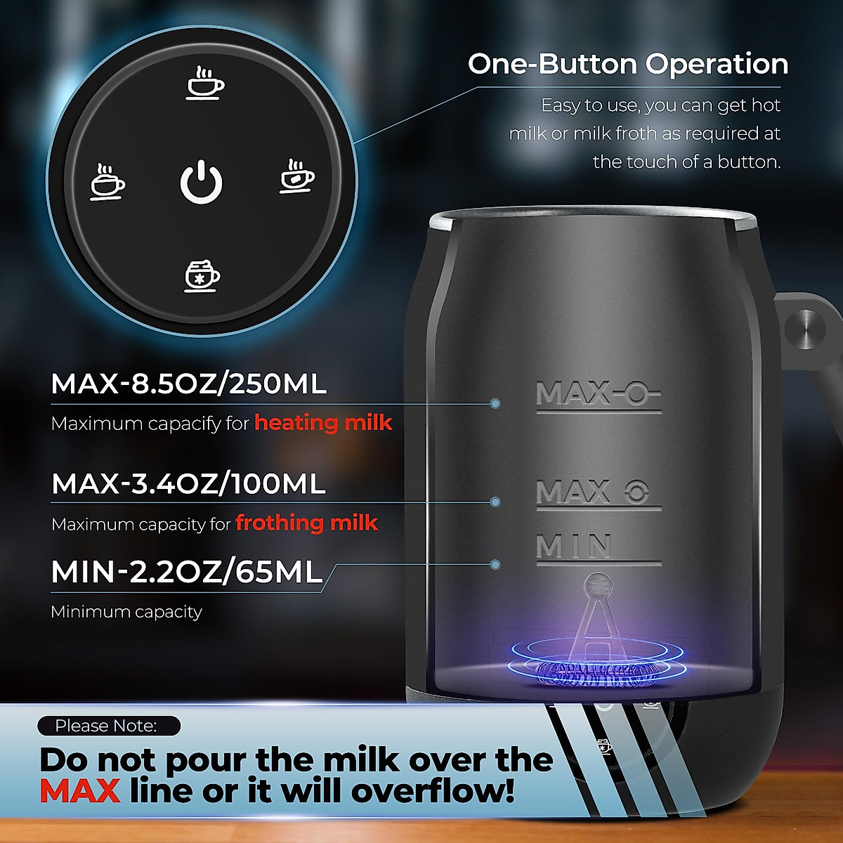 AUXTUR Electric Milk Frother, 4 in 1 Milk Steamer, Coffee Frother, 15.2oz/450ml Automatic Warm and Cold Foam Maker, Milk Warmer, electric frother for coffee, Latte, Cappuccinos, Hot Chocolate