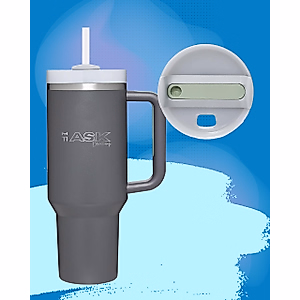 Ask HydroQuench 2.0 40oz /1183 ml Tumbler - Insulated Stainless Steel Travel Mug with reusable Straw, and Silicone Boot. (Charcoal)