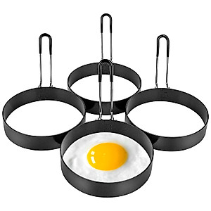 4 Pack Egg Ring, Stainless Steel Round Egg Cooking Rings Non-Stick Frying Egg Maker Molds, 4inch/10cm Egg Ring