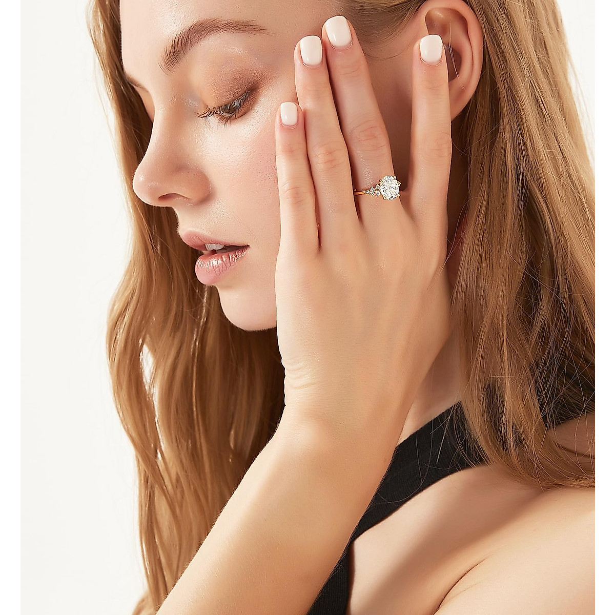 TIGRADE 3CT Engagement Ring Oval Cut Cubic Zirconia Promise Ring Round CZ Eternity Wedding Band for Women Size 3-12, Gold, Size 6