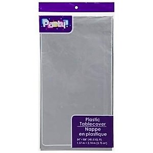 PACK OF 4: Disposable SILVER GRAY Plastic Tablecloths/Table Covers, 54 x 108 inches each