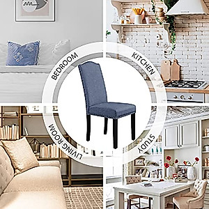 Topeakmart Dining Chair Fabric Upholstered Side Chair with Nailhead Trim and Solid Wood Legs for Home Kitchen and Restaurant, 2PCS, Blue