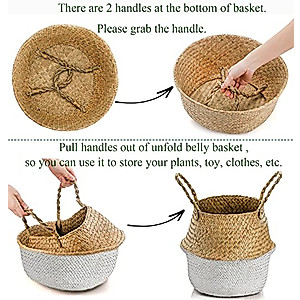 Yesland 2 Pcs Seagrass Plant Basket - Woven Picnic Basket with Handles - Ideal Belly Basket for Storage Plant Pot Basket, Laundry, Picnic, Plant Pot Cover, Beach Bag and Grocery Basket (L)