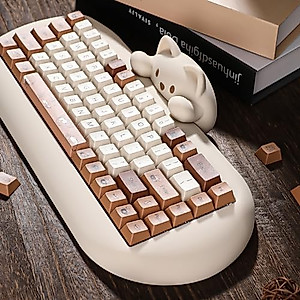 YUNZII Coffee Cat Dye Sub PBT Keycaps,152 Full Keys Dye Sublimation Custom Keycap Set with Key Puller for Cherry Gateron MX Switches Mechanical Gaming Keyboard (Cherry Profile, Coffee Cat)