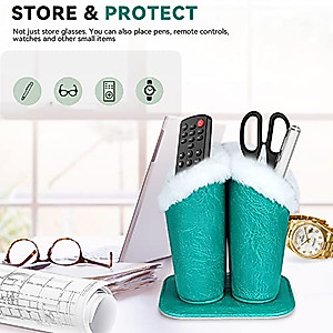 molshine Soft Plush Lining Double Upright Eyeglasses Holder with Magnetic Base Spectacles Stand Glasses Case on Nightstand-(Cedar Green)