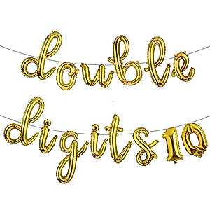 Double Digits 10 Balloon Banner Birthday Decorations - Happy 10th Birthday Party Decorations Supplies - Multicolor Double Digits Ten Years Old Birthday Decorations (L Double Digits 10 Gold)