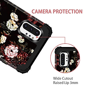 LONTECT for Galaxy Note 10 Plus 5G Case 3 in 1 Heavy Duty Hybrid Sturdy High Impact Shockproof Protective Cover Case for Samsung Galaxy Note 10+ Plus/Note 10 Plus 5G, Black/White Flower