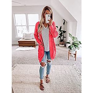 ZESICA Women's 2023 Fall Long Sleeve Open Front Cardigans Casual Lightweight Soft Chunky Knit Draped Sweaters Outerwears,Watermelon,Medium