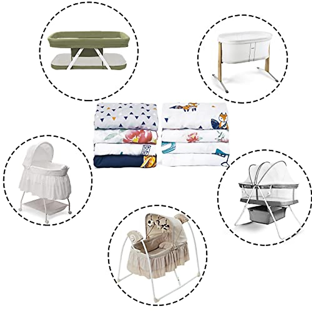 PHF Soft Bassinet Sheet Set, 2 Pack Silky Comfy Breathable Polyester Cradle Sheets for Baby Boys Girls, Univeral Fit for Most Cradle and Bassinet Mattress, Cars