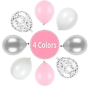 Pink and Silver Balloons, Pastel Pink White Balloons Metallic Silver Balloons White Pink Party Balloons Macaron Pink Silver Confetti Balloons for Girls Kids Birthday Wedding Baby Shower Graduation
