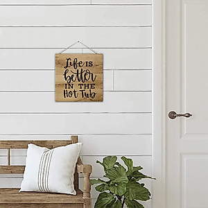 Funny Bathroom Pallet Sign Life is Better in The Hot Tub Rustic Wooden Plank Hanging Sign with Sayings Quote Country Bathroom Wall Sign Wall Hanging Decor for Bathhouse Toilet 12in