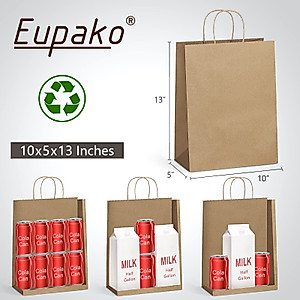 Eupako Kraft Shopping Bags 10x5x13 100 PCS Brown Paper Bags with Handles, Kraft Paper Gift Bags Bulk, Party Favor Bags, Merchandise Bags, Retail Bags