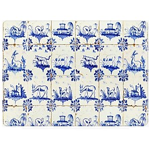 MARYE-KELLEY, Old Delft Tiles Tempered Glass Cutting/Serving Board, 15" x 12"